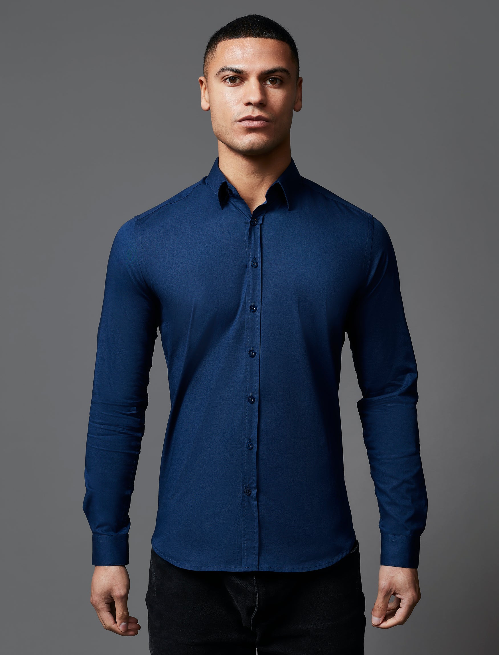 Navy Tapered Fit Shirt - Navy Muscle Fit Shirt | Tapered Menswear